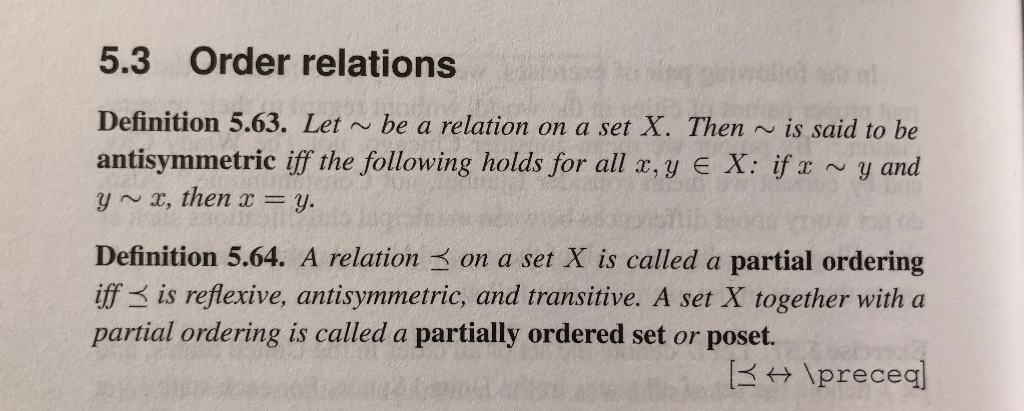 Solved 5.3 Order relations Definition 5.63. Let ~ be a | Chegg.com