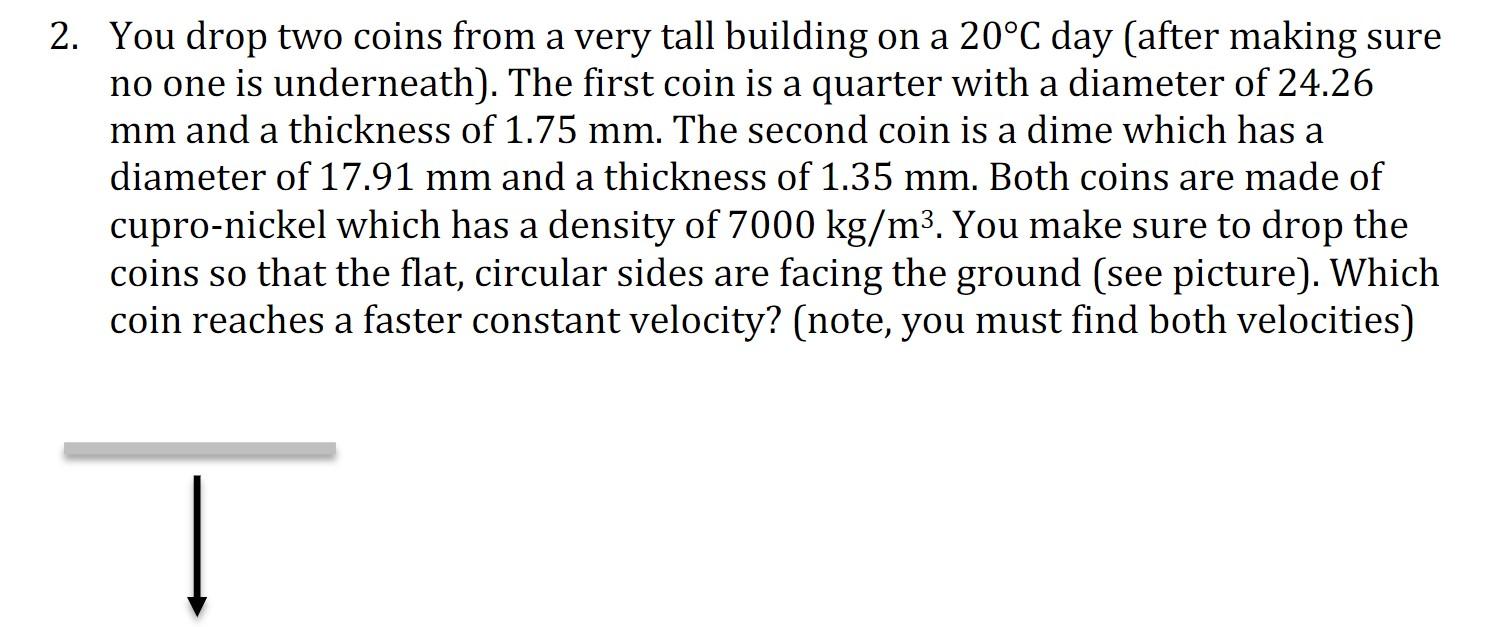 Solved 2. You drop two coins from a very tall building on a | Chegg.com