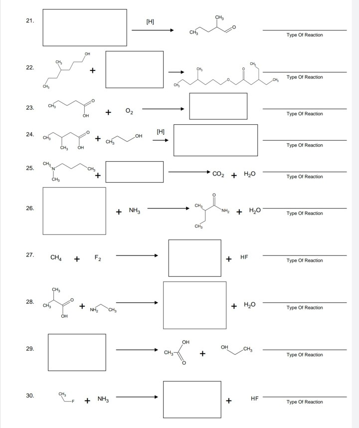 [H] Type Of Reaction OK Type Of Reaction Type Of | Chegg.com
