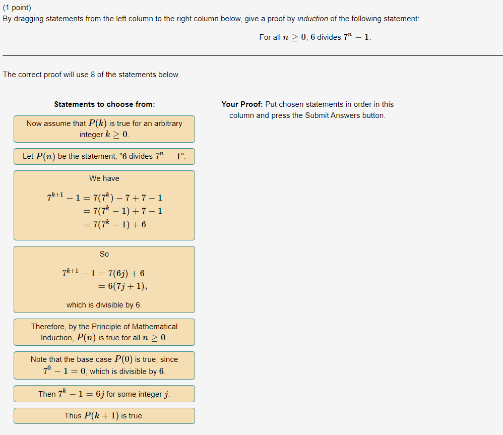 Solved (1 point) By dragging statements from the left column | Chegg.com