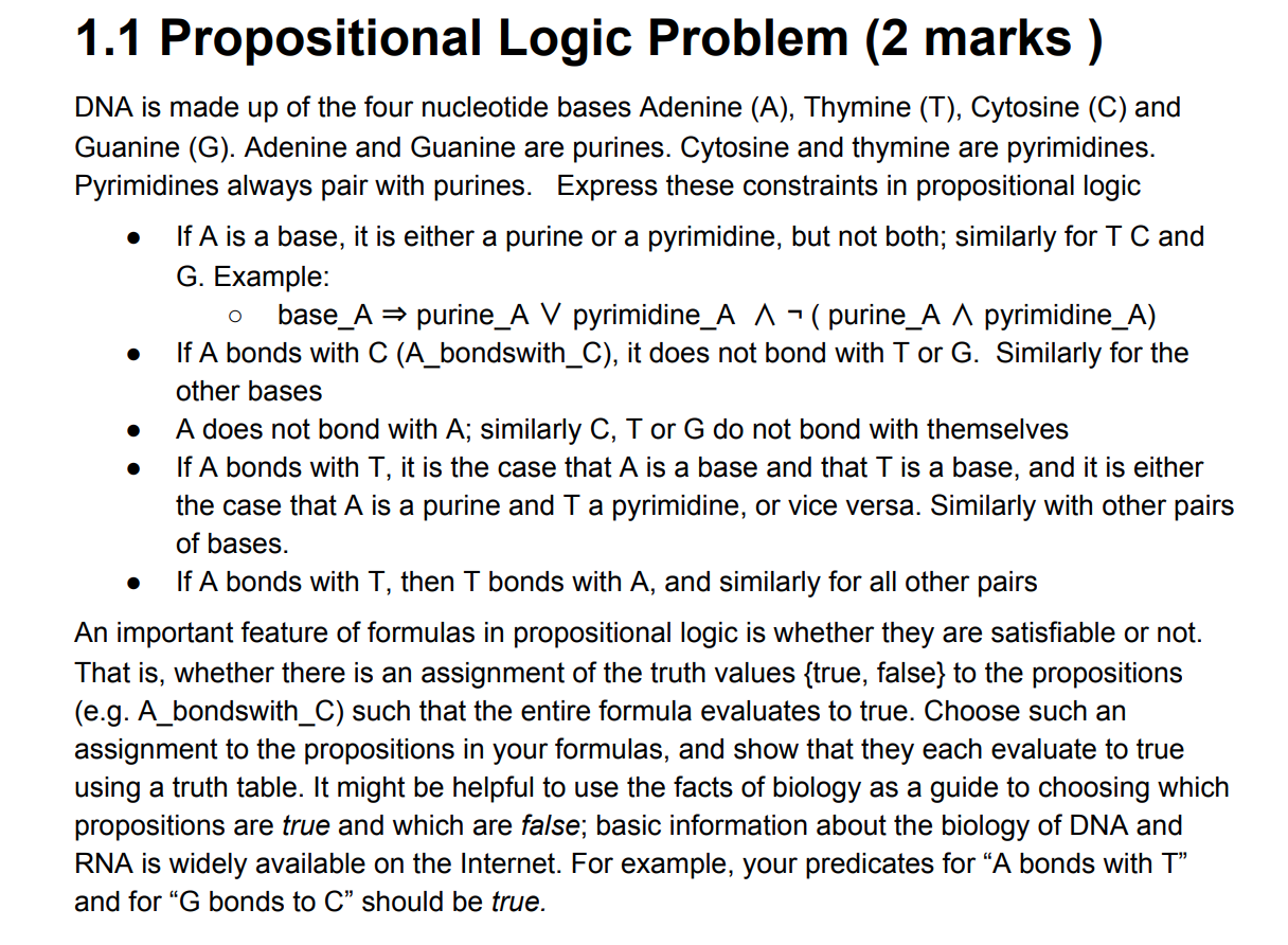 Solved 1.1 Propositional Logic Problem (2 marks ) O . DNA is | Chegg.com