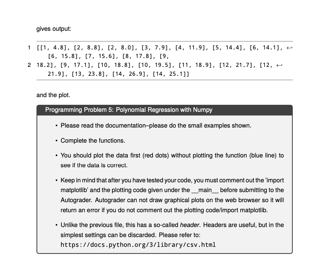 Problem 5: Polynomial Regression using numpy In this | Chegg.com