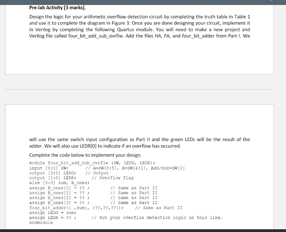 Pre-lab Activity [3 marks]. Design the logic for your | Chegg.com