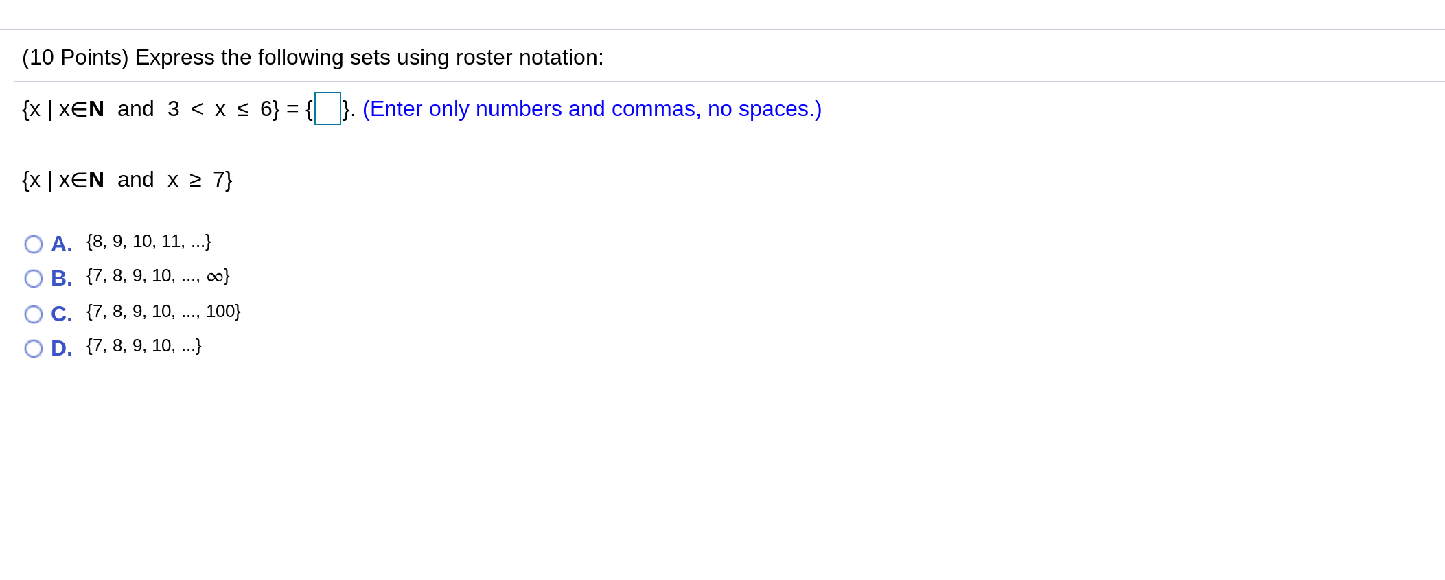 Solved (10 Points) Express the following sets using roster | Chegg.com