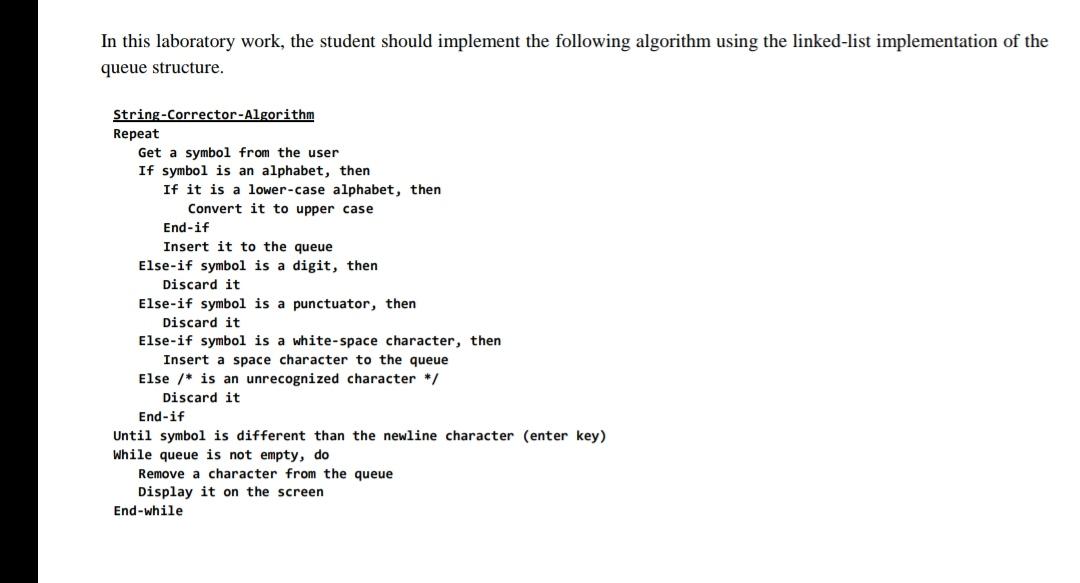 Solved In this laboratory work, the student should implement | Chegg.com