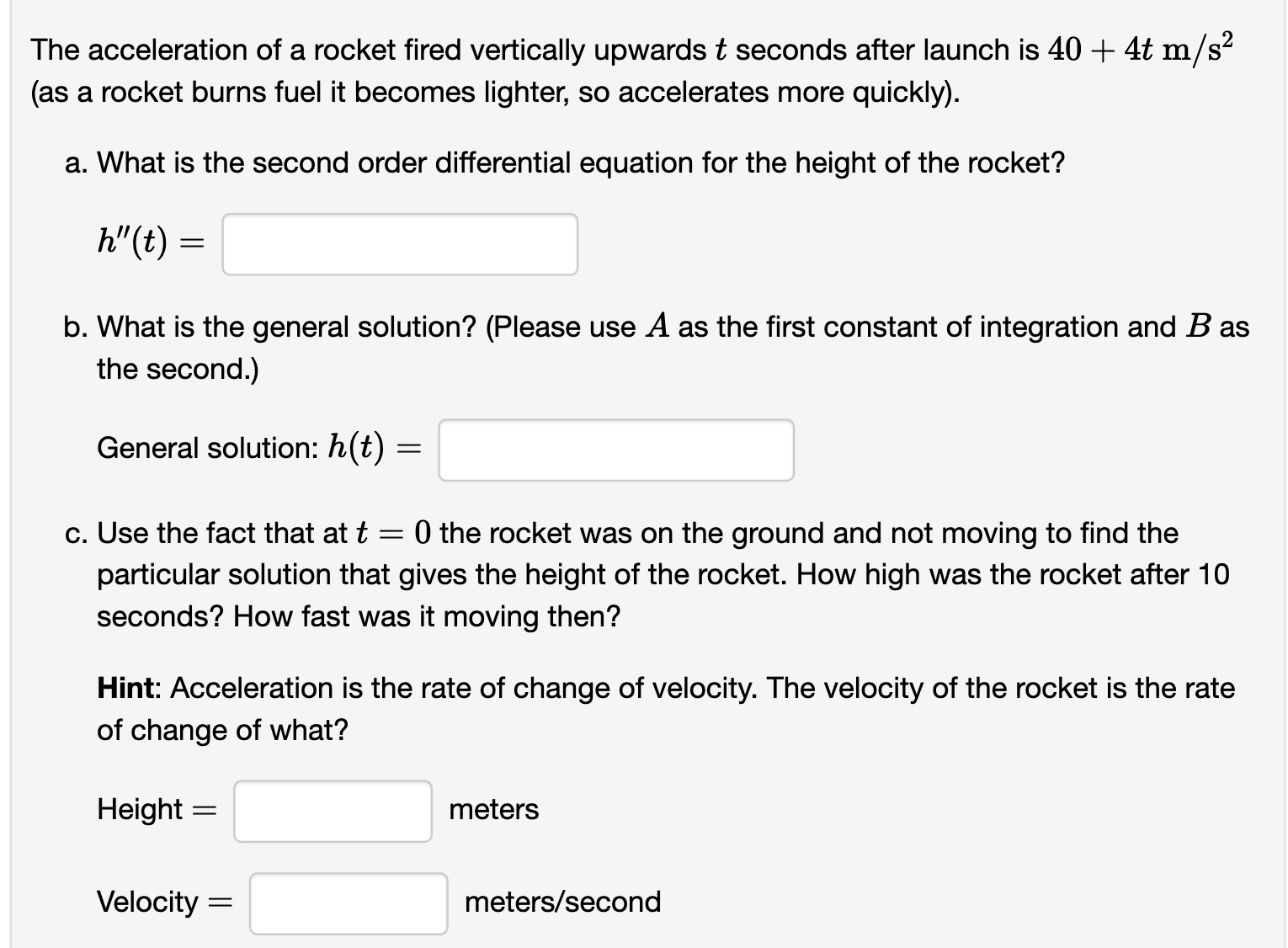 The acceleration of a rocket fired vertically upwards | Chegg.com