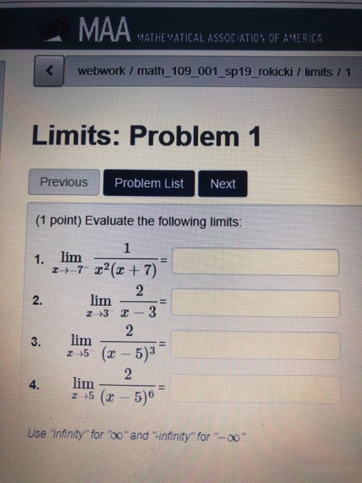 Solved MAA MATHEMATICAL ASSOCIATION OF AMERICA webwork / | Chegg.com