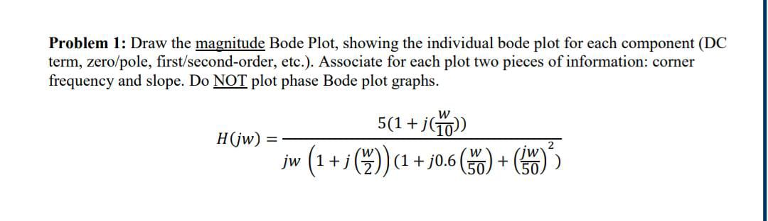 Problem 1: Draw the magnitude Bode Plot, showing the | Chegg.com