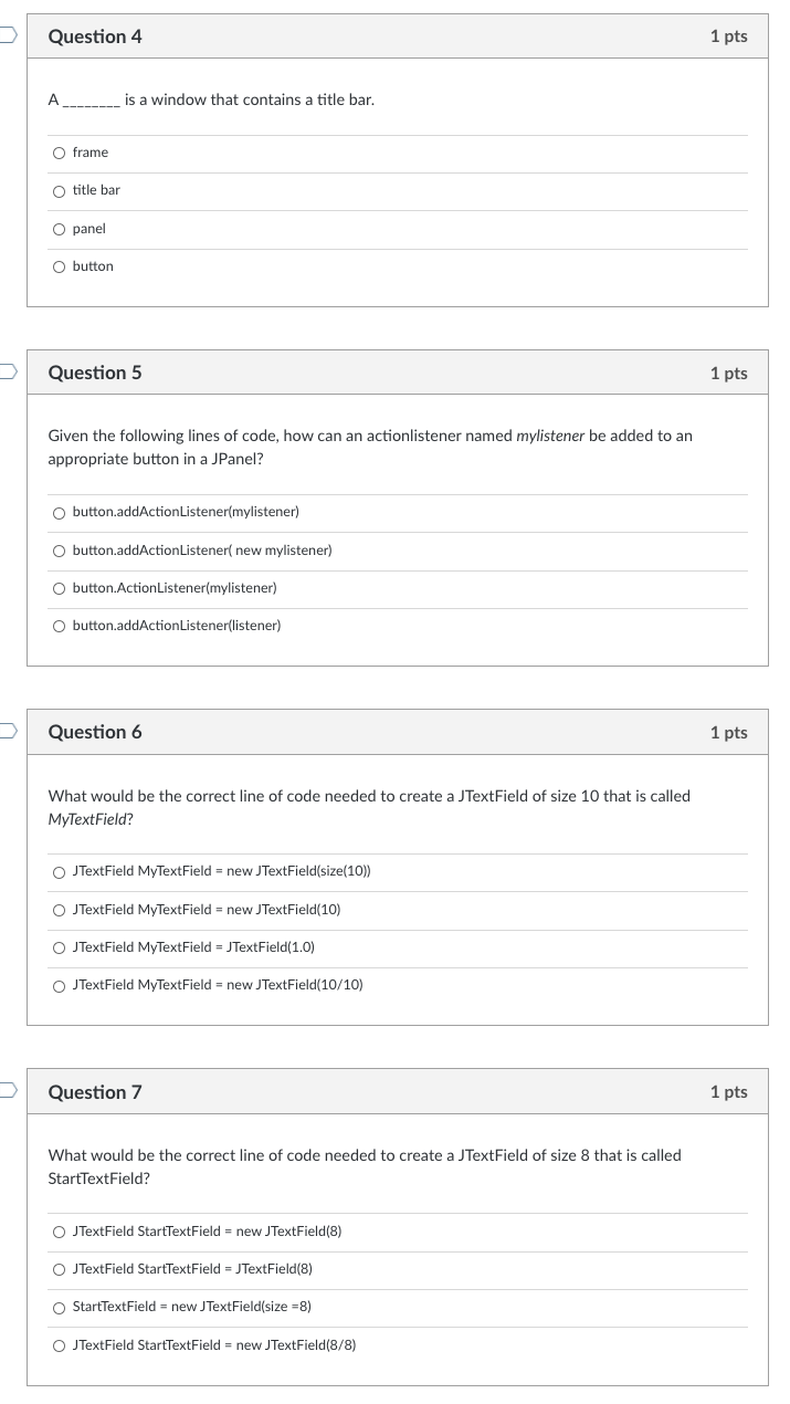 Solved Question 4 1 pts A is a window that contains a title | Chegg.com