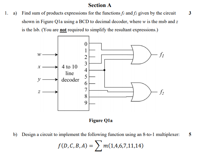 Solved 3 Section A 1. a) Find sum of products expressions | Chegg.com