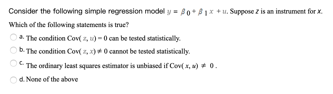 Solved Consider the following simple regression model y = | Chegg.com