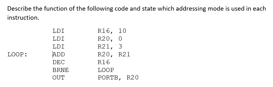 Solved Describe the function of the following code and state | Chegg.com