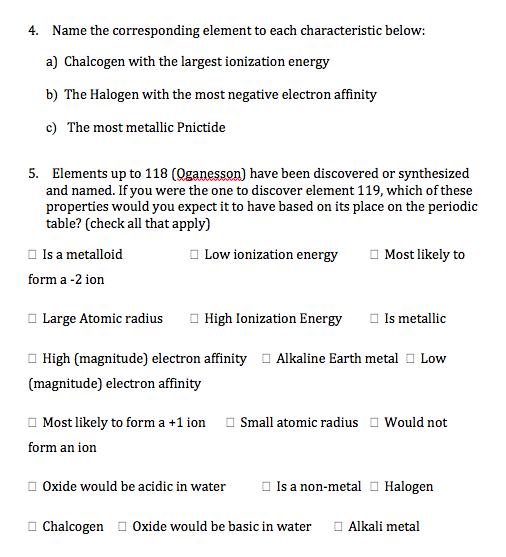 Solved 4. Name the corresponding element to each | Chegg.com