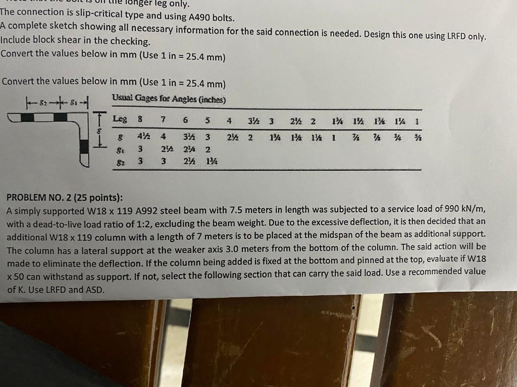 Solved The connection is slip-critical type and using A490 | Chegg.com