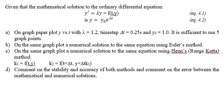 Solved y′=λy=f(t,y) (eq. 4.1) (eq. 4.2) a) On graph paper | Chegg.com