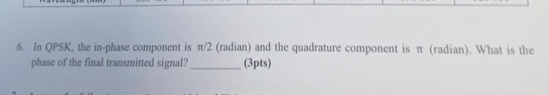 Solved 6. In QPSK, the in-phase component is π/2 (radian) | Chegg.com