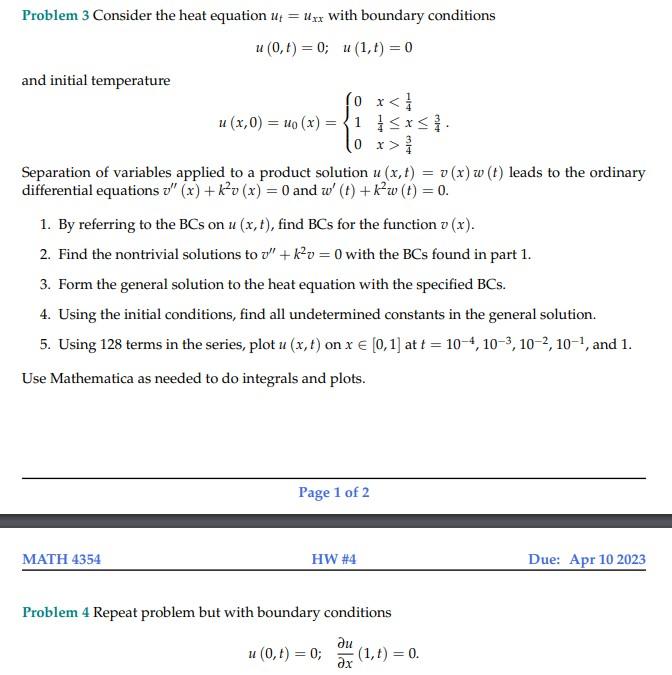 Problem 3 Consider the heat equation ut=uxx with | Chegg.com