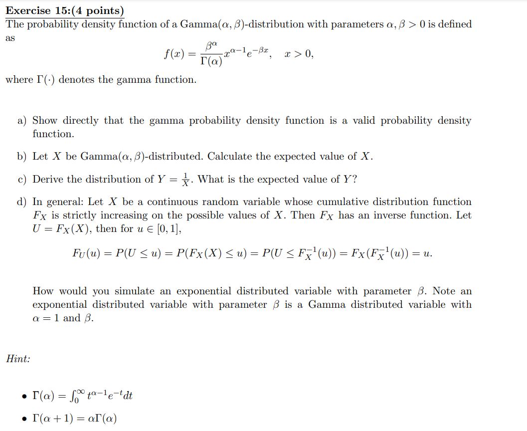 Exercise 15:(4 points) The probability density | Chegg.com