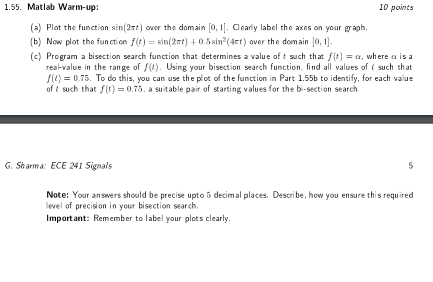 Solved 1.55. Matlab Warm-up: 10 points (a) Plot the function | Chegg.com
