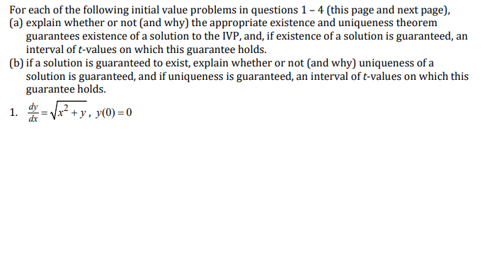 Solved For each of the following initial value problems in | Chegg.com