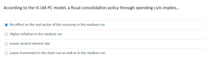 Solved According to the IS-LM-PC model, a fiscal | Chegg.com
