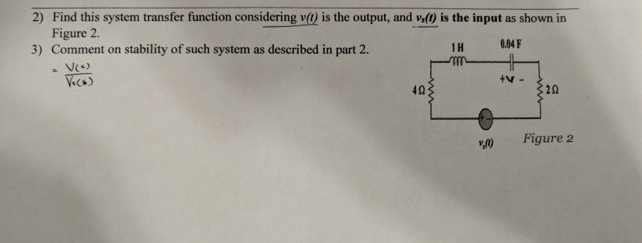 Solved 2) Find this system transfer function considering v() | Chegg.com