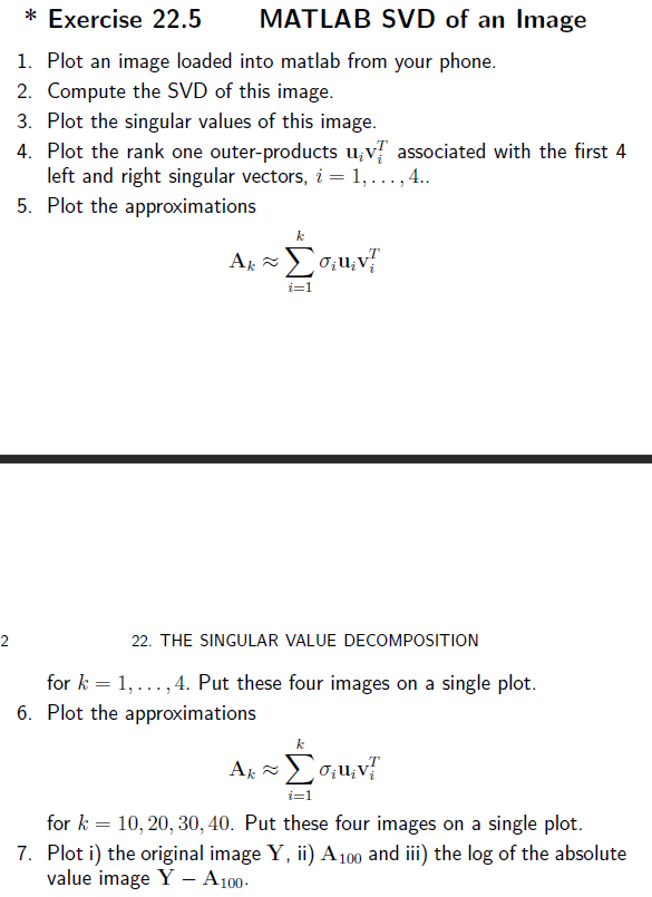 * Exercise 22.5 MATLAB SVD of an Image 1. Plot an | Chegg.com