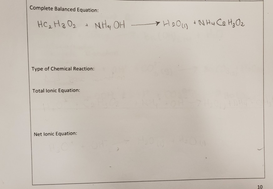 Solved Complete Balanced Equation Type of Chemical Reaction | Chegg.com