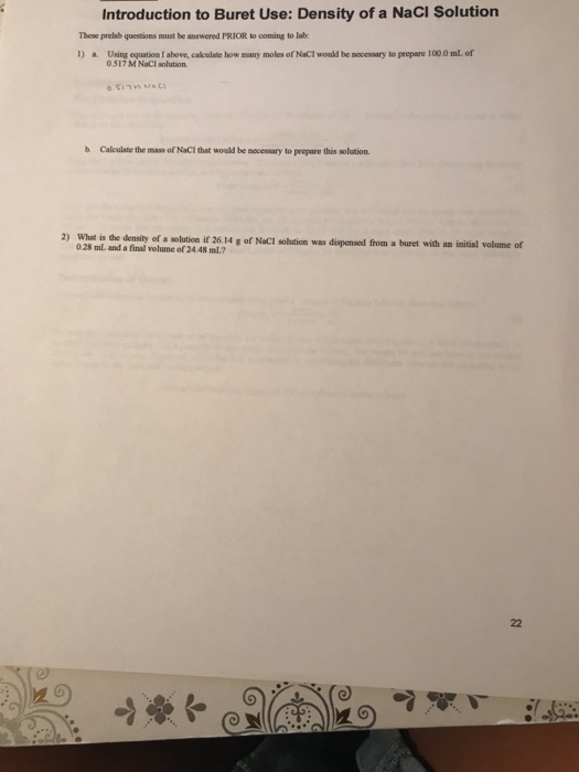 Solved Introduction to Buret Use: Density of a NaCI Solution | Chegg.com