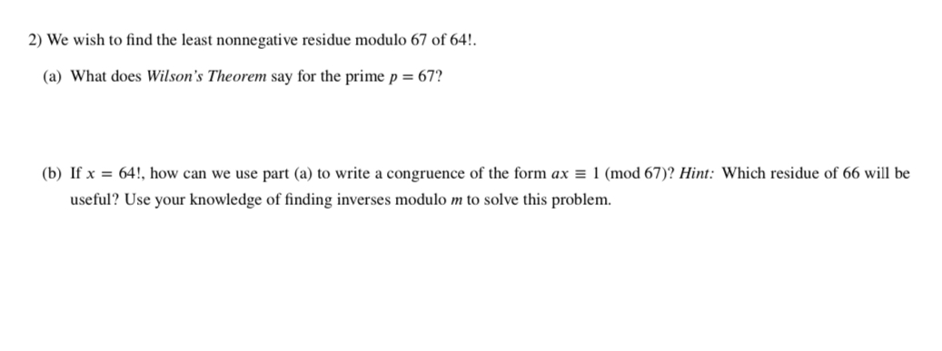 Solved 2) We wish to find the least nonnegative residue | Chegg.com
