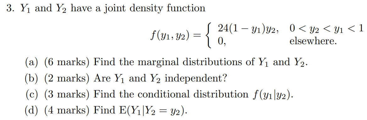 Solved 3. Y1 and Y2 have a joint density function f(y1, y2) | Chegg.com