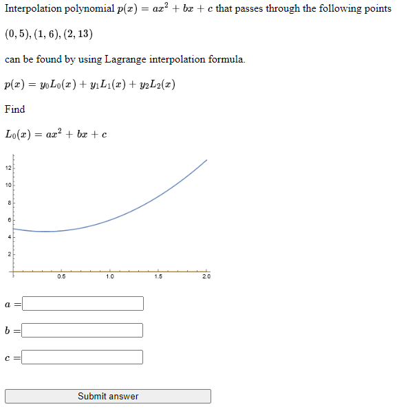 Solved Interpolation polynomial p(x) = ax² + b + c that | Chegg.com