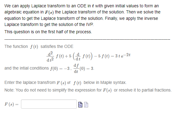 Solved We can apply Laplace transform to an ODE in t with | Chegg.com