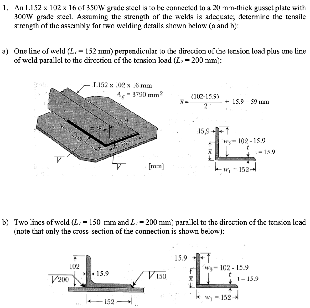1. An L152 x 102 x 16 of 350W grade steel is to be | Chegg.com