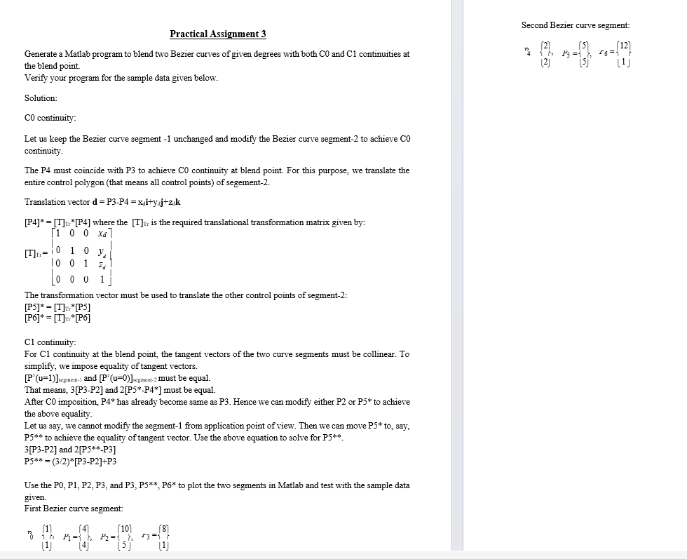 Solved Second Bezier curve segment: Practical Assignment 3 | Chegg.com