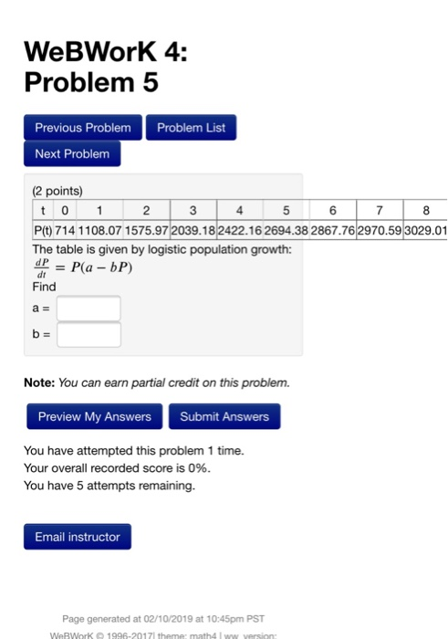 Solved WeBWorK 4: Problem 5 Previous Problem Problem List | Chegg.com