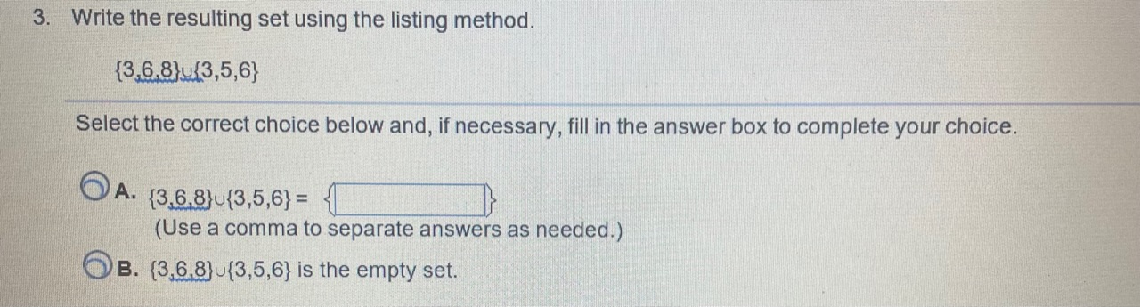 Solved 3. Write the resulting set using the listing method. | Chegg.com