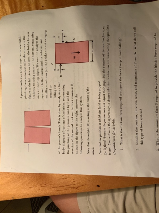 Solved A person bol two bricks together in one hand pinching | Chegg.com