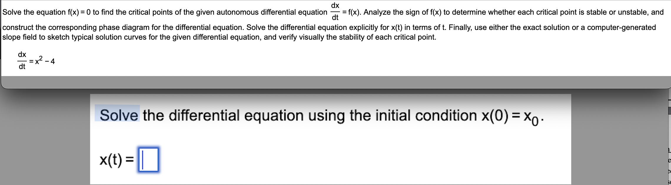 Solved Solve the second part only (x(t)=?) | Chegg.com