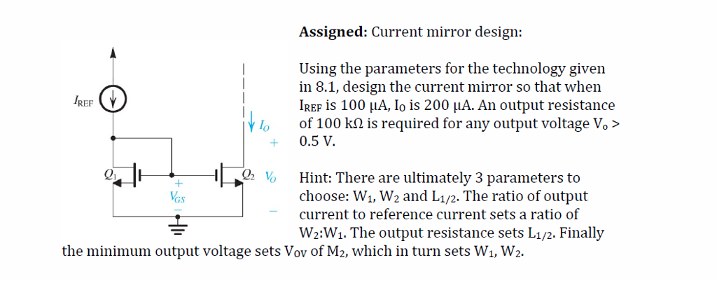 Solved Assigned: Current mirror design Using the parameters | Chegg.com