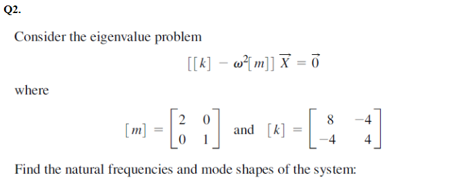 Solved Q2. Consider the eigenvalue problem [[k] - w?[m]] X | Chegg.com