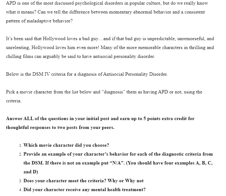 DSM IV A. There is a pervasive pattern of disregard | Chegg.com