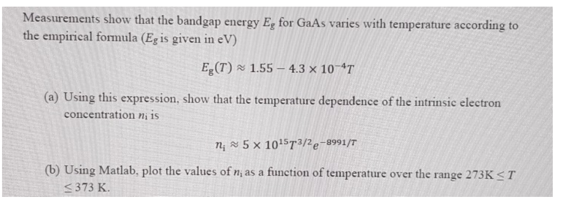 Solved Measurements show that the bandgap energy Eg for GaAs | Chegg.com