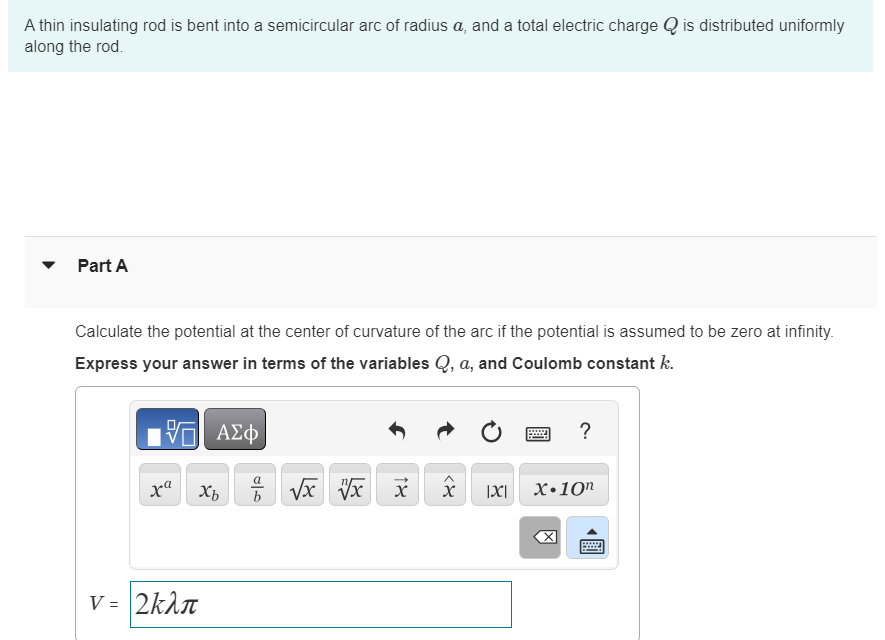 Solved A thin insulating rod is bent into a semicircular arc | Chegg.com