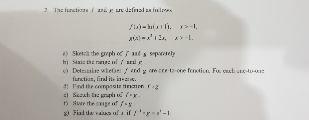 Solved 2. The functions f and g are defined as follows f(x)= | Chegg.com