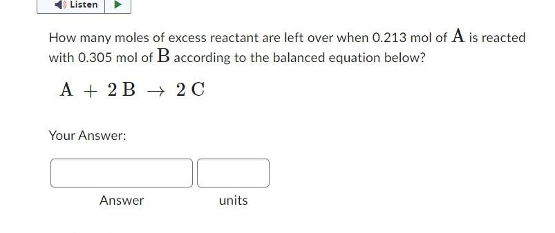 Solved How many moles of excess reactant are left over when | Chegg.com