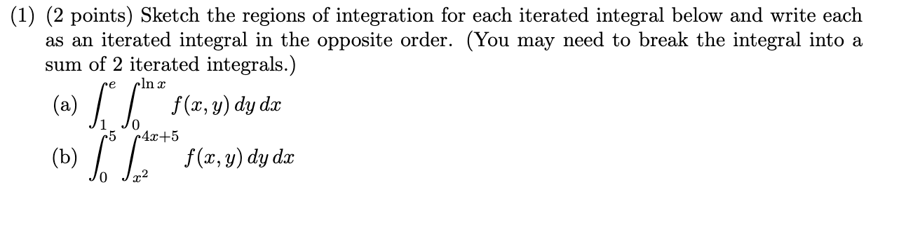 Solved (1) (2 points) Sketch the regions of integration for | Chegg.com
