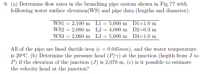 Solved (a) Determine flow rates in the branching pipe system | Chegg.com