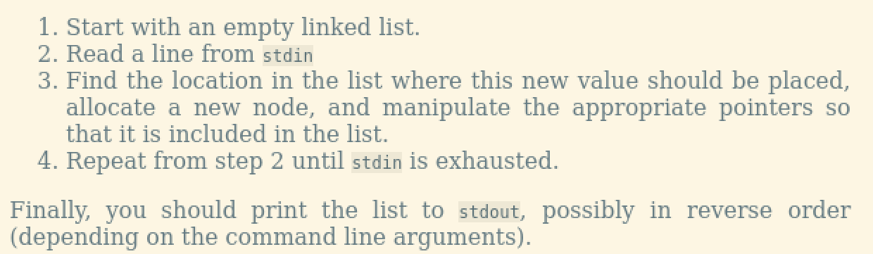 Solved 1. Start with an empty linked list. 2. Read a line | Chegg.com