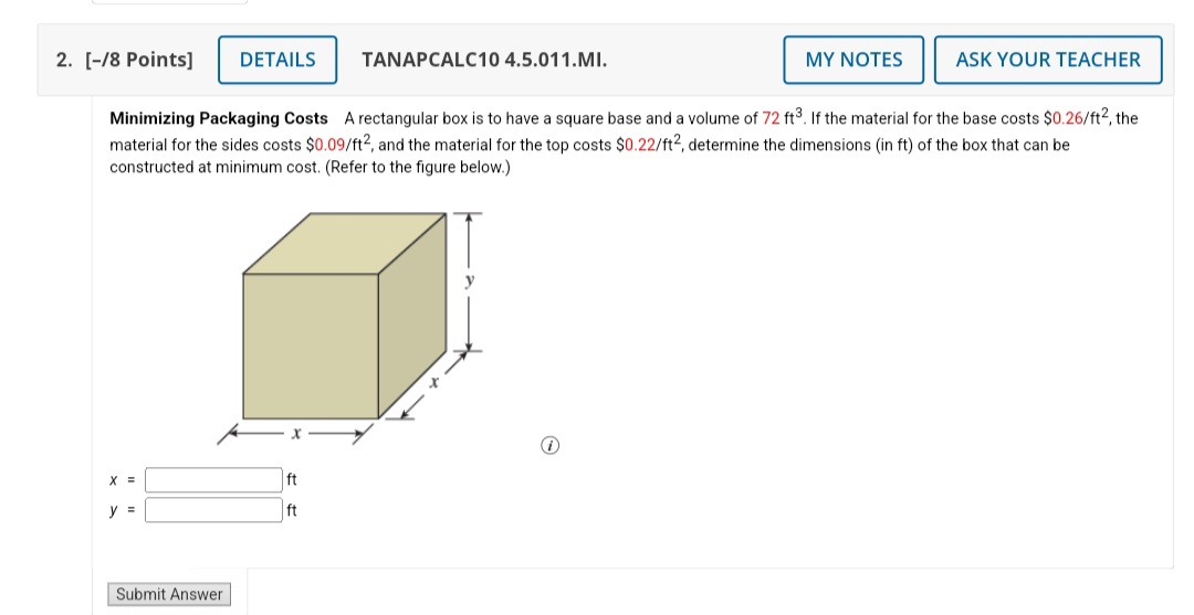 Solved Minimizing Packaging Costs A rectangular box is to | Chegg.com
